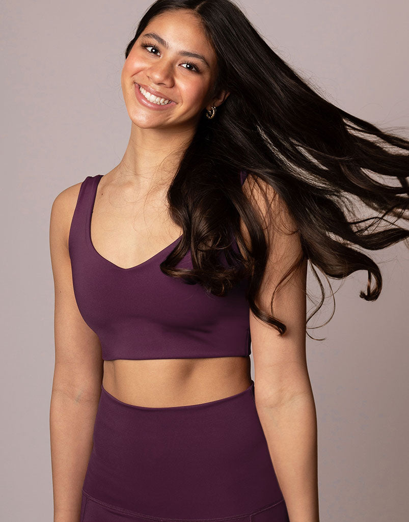Empower Sports Bra V Crop Eggplant | Emily Hsu Designs