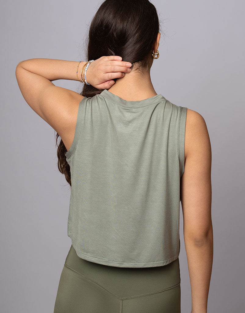 Motion Cropped Tank Dusty Moss | Emily Hsu Designs