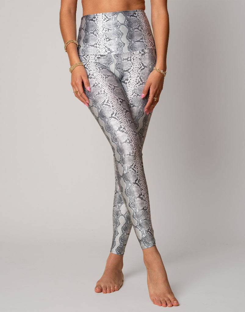 White Python Snake Print High Waisted Legging | Emily Hsu Designs